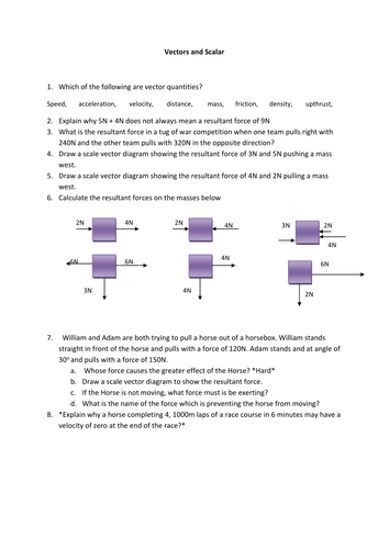 Scalars And Vectors Worksheet Examples Scalars And Vectors Worksheet Examples