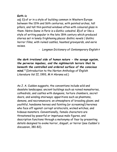 The Gothic - key words | Teaching Resources