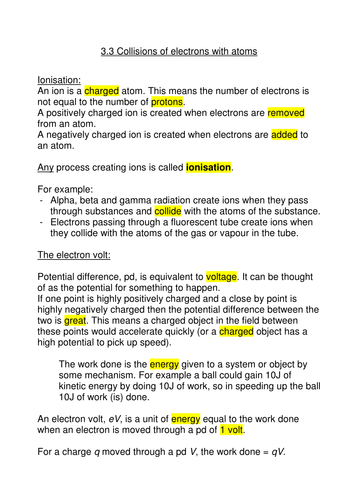 Collisions of Electrons notes for As Level Physics | Teaching Resources
