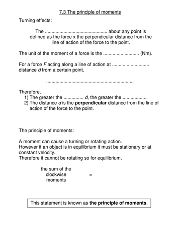 Principle of Moments notes for As Level Physics | Teaching Resources