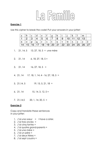 Family worksheet in French | Teaching Resources