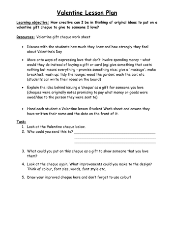 Valentine lesson Plan and Student Work Sheet | Teaching Resources