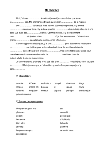 Ma chambre | Teaching Resources