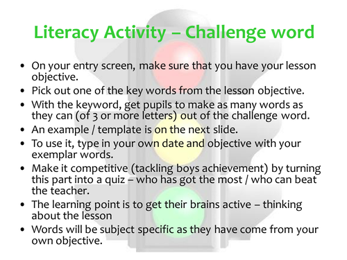 OfSted Outstanding Literacy All lessons Starter: 4 | Teaching Resources