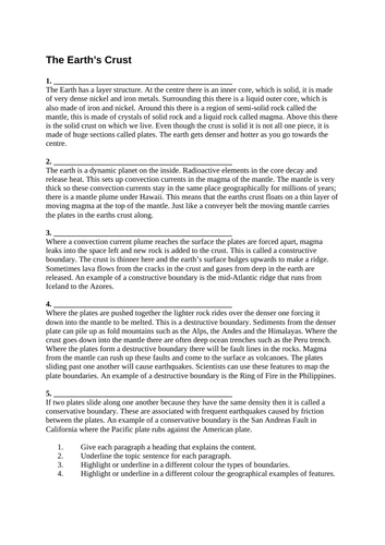 Active reading sheets on earth structure and rocks | Teaching Resources