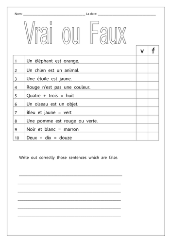 Vrai ou Faux | Teaching Resources Vrai ou Faux | Teaching Resources