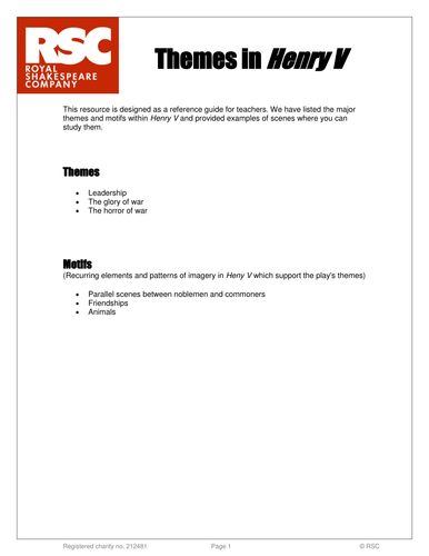 Henry V RSC Themes Reference | Teaching Resources