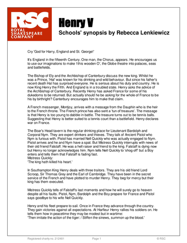 Henry V Schools' Synopsis | Teaching Resources