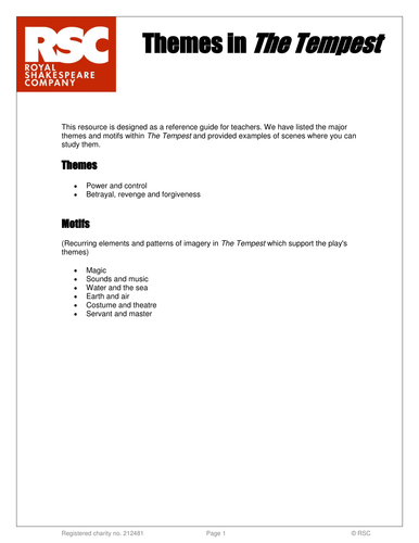 The Tempest RSC Themes Reference | Teaching Resources