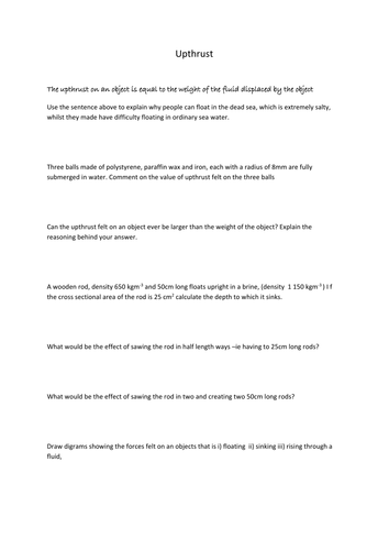 Up-thrust and Density by ChristianV - Teaching Resources - TES