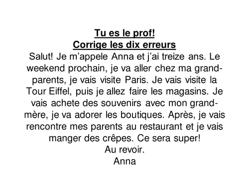 corrige les dix erreurs | Teaching Resources