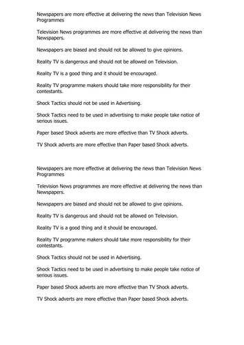 Reality TV Essay Frame and Questions | Teaching Resources