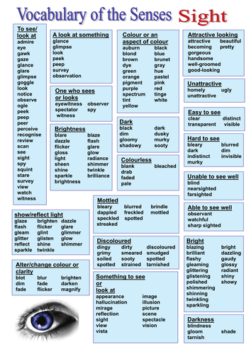 Vocabulary of the Senses - Sight | Teaching Resources