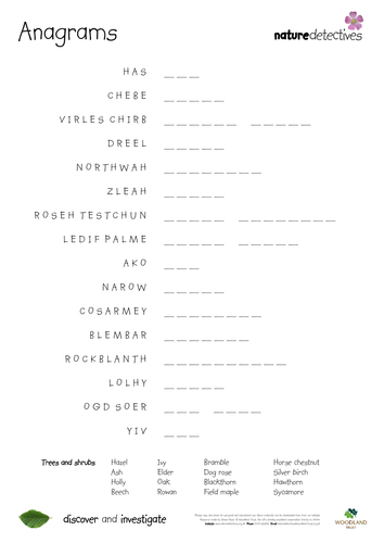 Trees - Tree Anagrams | Teaching Resources