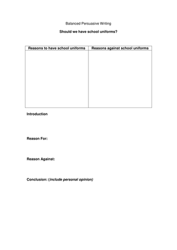 Balanced Persuasive Writing Planning Sheet | Teaching Resources