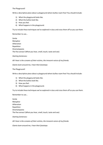 The Playground writing frame | Teaching Resources