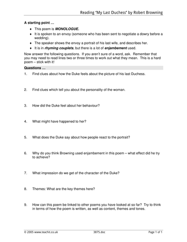 SoW Robert Browning poetry- resources pack 1 | Teaching Resources