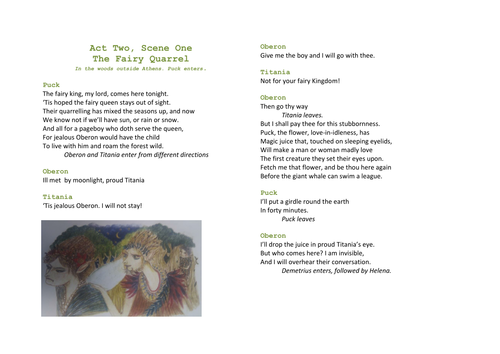 A Midsummer Night's Dream Act Two, Scene One | Teaching Resources