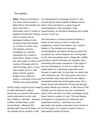 looking beyone the brochure - gambia worksheet | Teaching Resources