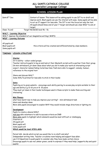 Year 7 scripte lesson - ofsted observed | Teaching Resources