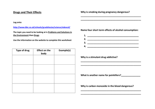 Drugs and their effects revision aid | Teaching Resources