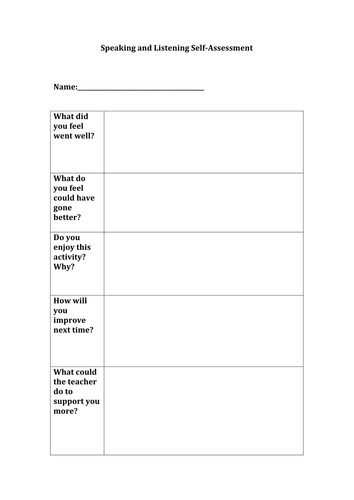 Self Assessment Grid | Teaching Resources
