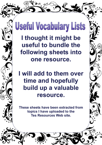 Vocabulary - A Miscellaneous Collection of Lists | Teaching Resources