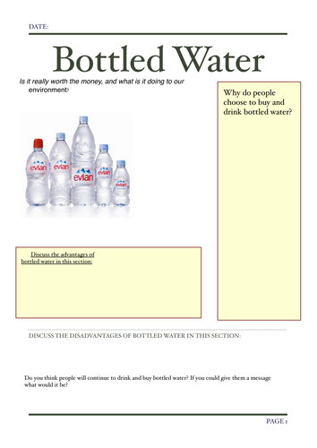 Bottled water extended writing lesson | Teaching Resources