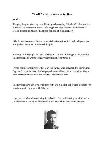 Othello: Printable Revision Summary: Act by Act | Teaching Resources