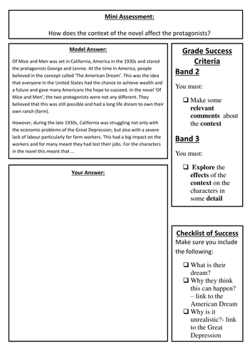Of Mice and Men Lesson 3 Mini Assessment | Teaching Resources