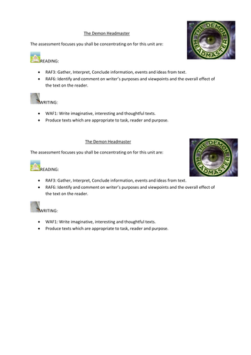 The Demon Headmaster Test Outline | Teaching Resources