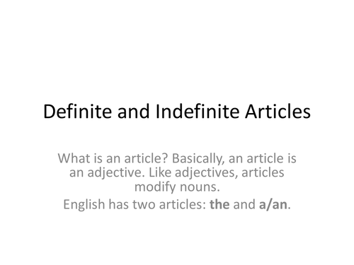 Definite and Indefinite Articles | Teaching Resources