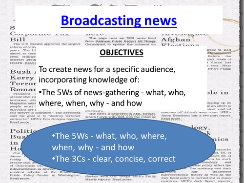 Full Lesson Plan Broadcasting News | Teaching Resources
