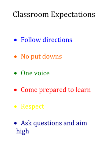 Classroom Expectations - All Subjects | Teaching Resources