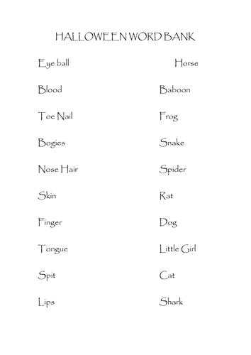 Halloween Word Bank | Teaching Resources