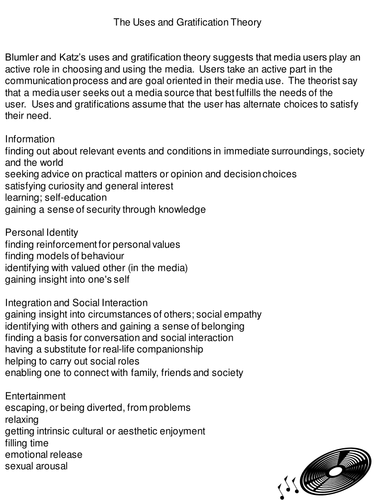 Uses and Gratification theory Worksheet by MissRathor - Teaching ...