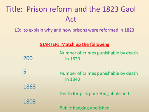 Crime & Punishment - Prison Reform Act | Teaching Resources