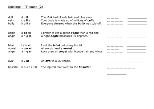 l spellings 2 | Teaching Resources
