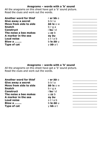 b sound anagrams | Teaching Resources
