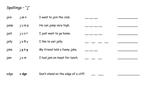 j spellings | Teaching Resources