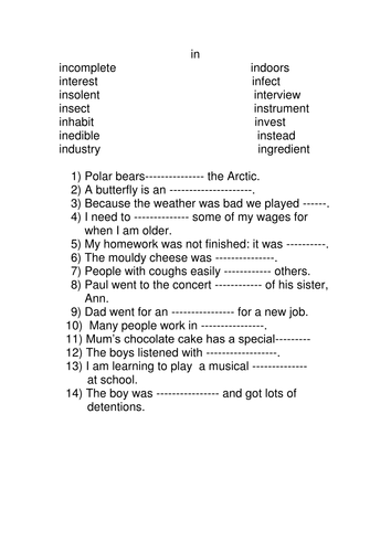 in worksheet | Teaching Resources