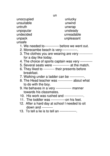 prefix un | Teaching Resources