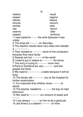re worksheet | Teaching Resources