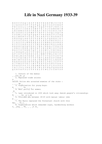 Did Life Improve In Nazi Germany Word search | Teaching Resources
