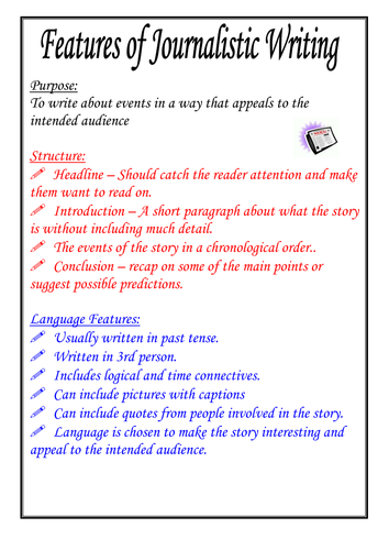 Features of journalistic writing poster | Teaching Resources Features of journalistic writing poster | Teaching Resources