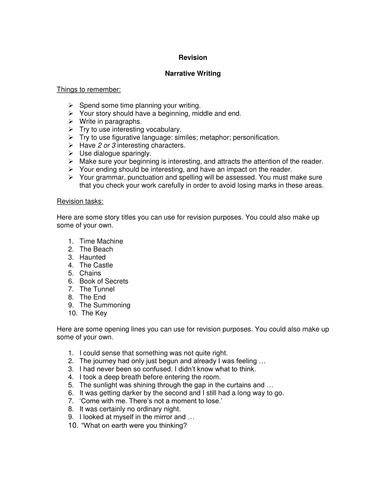 Narrative Writing Tasks and Revision | Teaching Resources