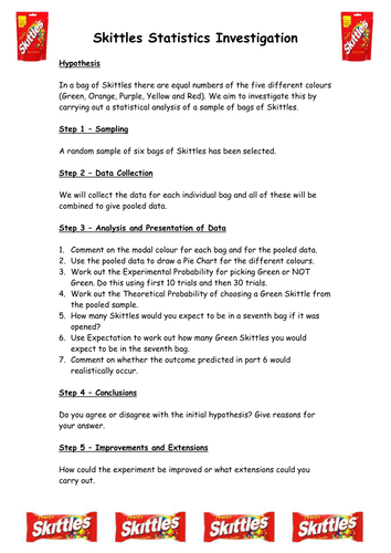 Data Handling Investigation - Skittles Colours | Teaching Resources