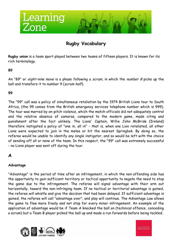 Making a rugby glossary book for beginners | Teaching Resources