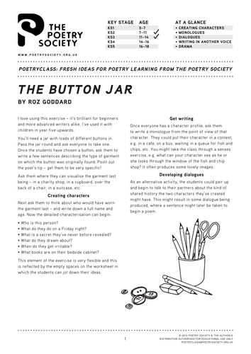 The Button Jar: poems and character by Roz Goddard | Teaching Resources