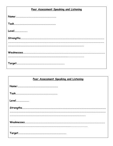 Speaking: Peer Assessment Sheets (A4L) by darbonator - Teaching ...